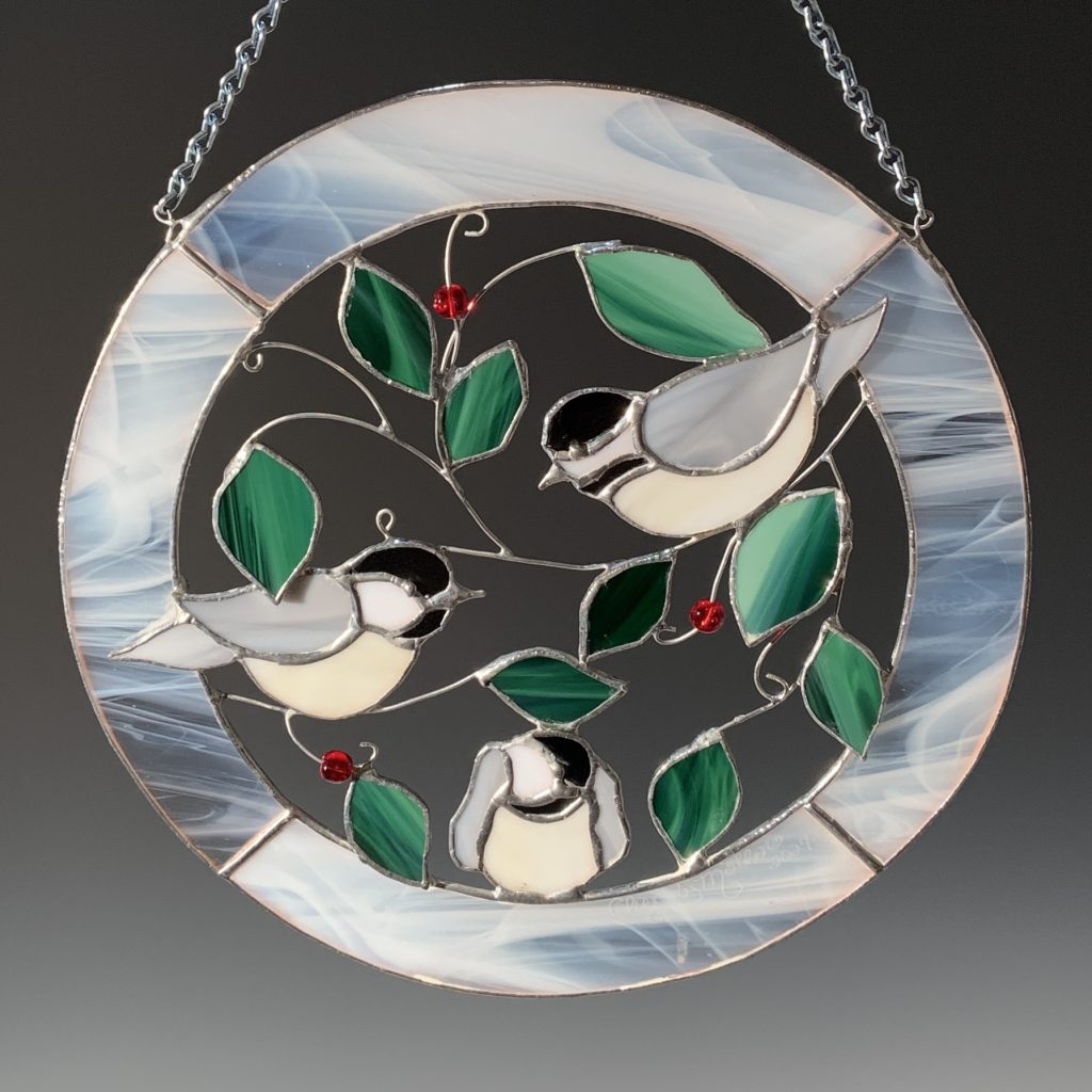 3 Chickadees Stained Glass – League of NH Craftsmen